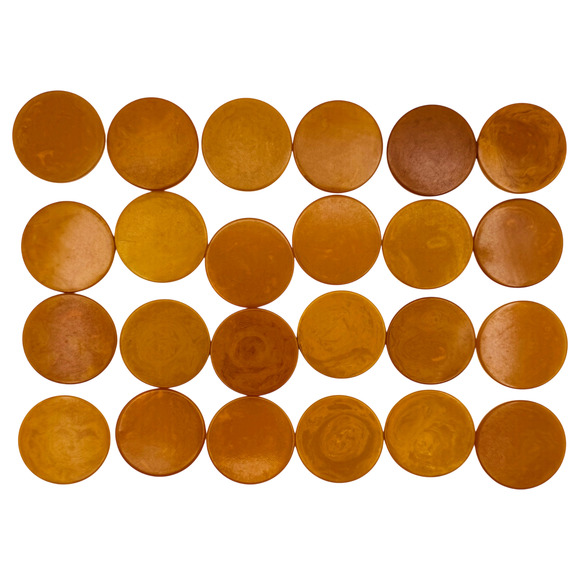 Games | Lot Of 24 Vintage Butterscotch Bakelite Poker Chips Art Deco ...